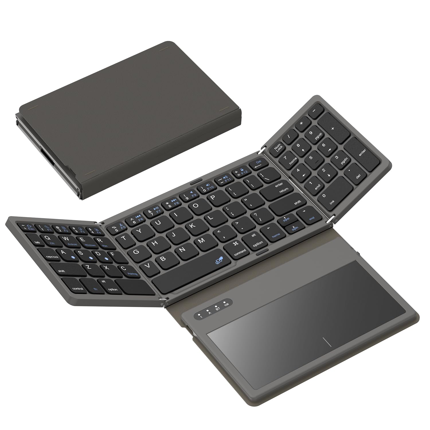 GEODMAER Foldable Bluetooth Keyboard, Portable Full Size Folding Keyboard with Large Touchpad ...