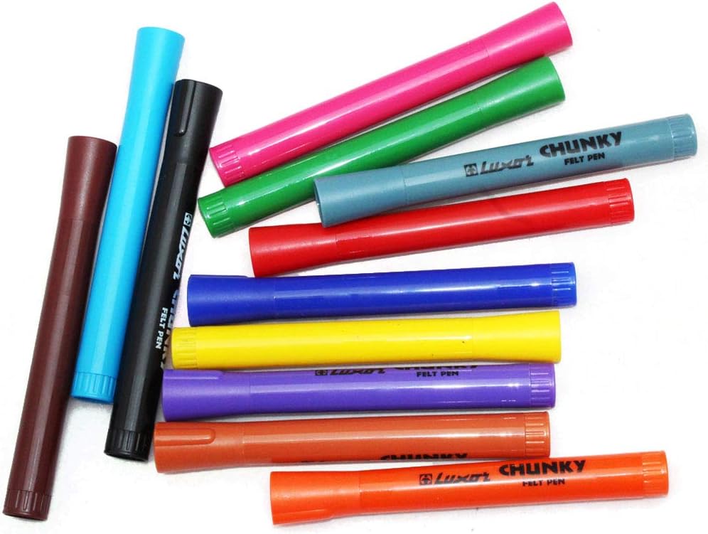 12x Chunky Felt Markers – Assorted Colours – FILLED WITH SUPER ...