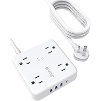 Power Bar Extension Cord 15 FT - Flat Plug, 6 Outlets 3 USB Ports ...