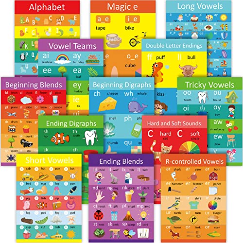 Mua 13 Pcs Phonics Posters English Language Arts Charts Learning ...