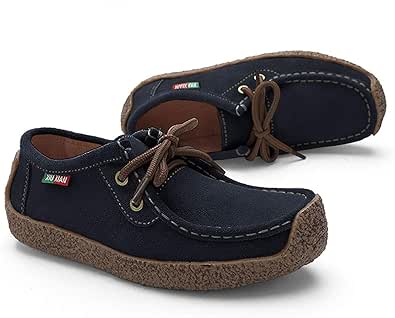Amazon.com | XIUXIAN Women Snail Casual Lace-up Genuine Leather Flat ...