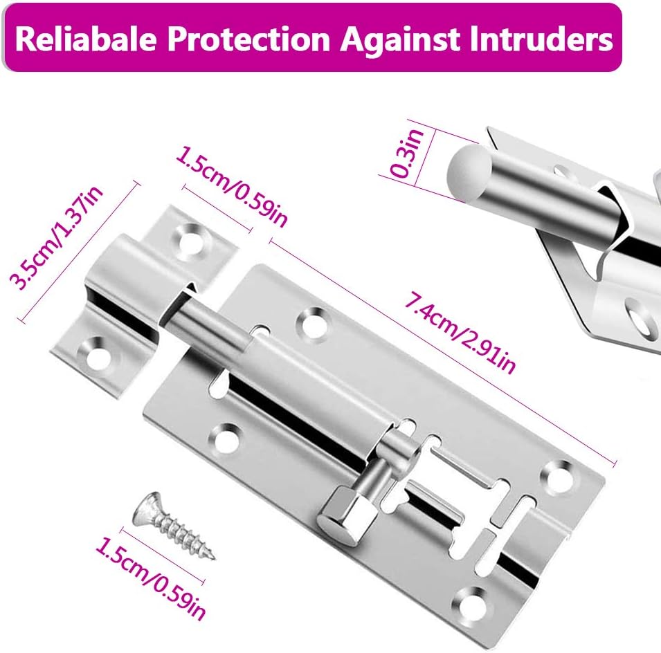 Bolt Lock – 2 Pcs Door Bolt, Stainless Steel Sliding Door Locks Latch ...