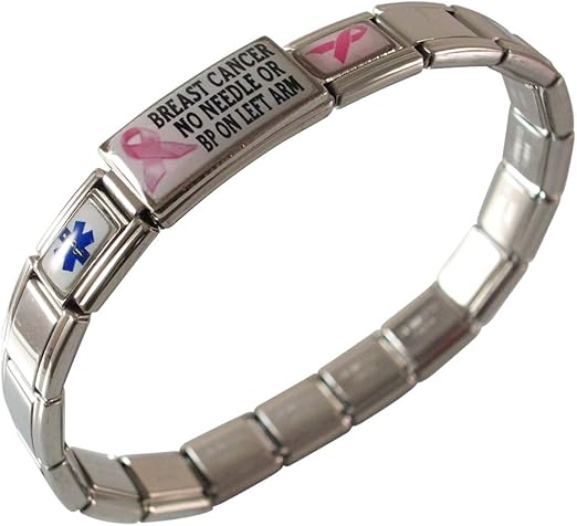 Amazon.com: Breast Cancer Medical Alert ID Bracelet for Women No Needle ...