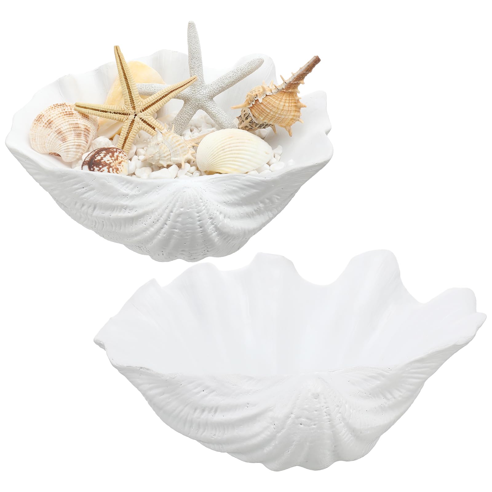 Maxcheck 2 Pcs Large White Seashells Oyster Decorative Bowl Resin ...