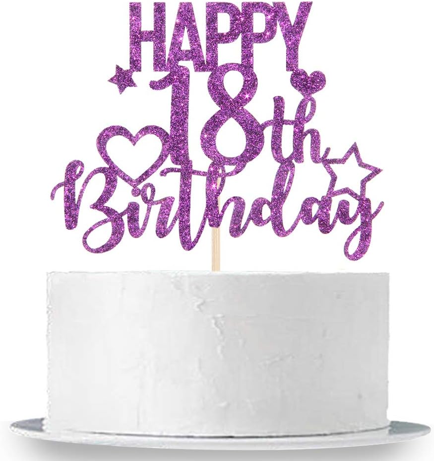 Amazon.com: INNORU Purple Glitter Happy 18th Birthday Cake Topper for ...