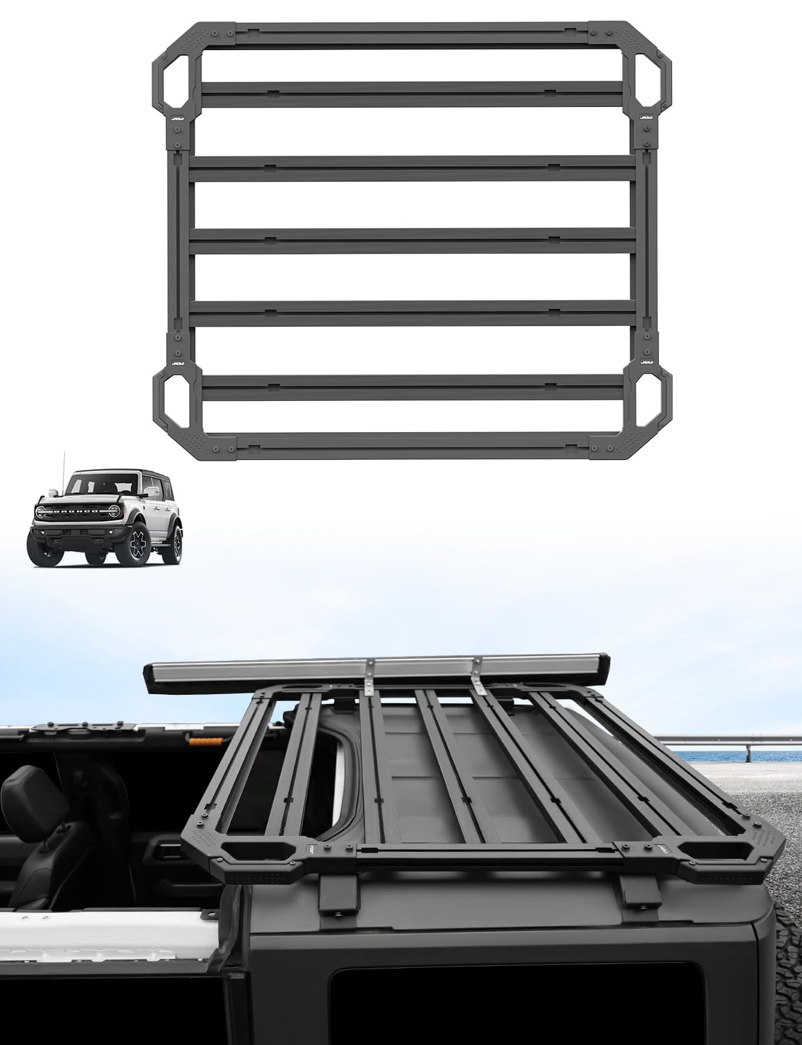 JROAD Bronco Hard top Platform Roof Rack, Rear Cargo Basket for 2021 ...