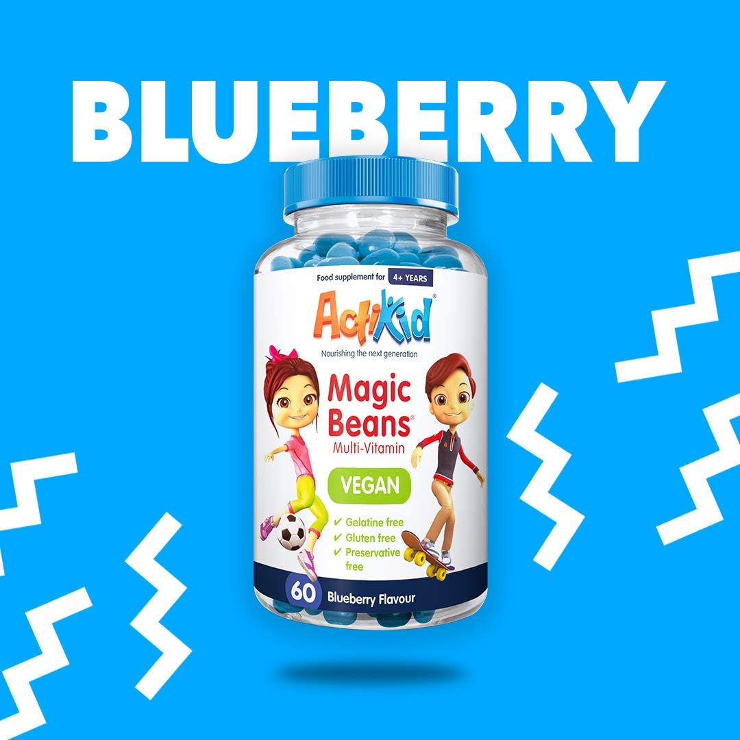ActiKid Magic Beans Vegan Multi-Vitamin 60x Blueberry Flavour | Gelatin ...