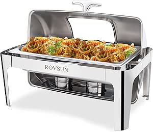 Amazon.com: ROVSUN Roll Top Chafing Dish Buffet Set,9 Quart Rectangular Stainless Steel Chafer ...