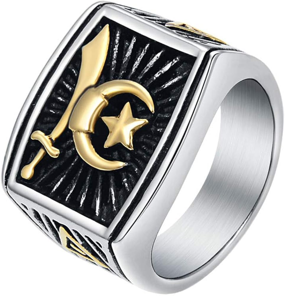 Mens Ring Gold Star Moon Sword Islam Ring For Men Stainless Steel ...