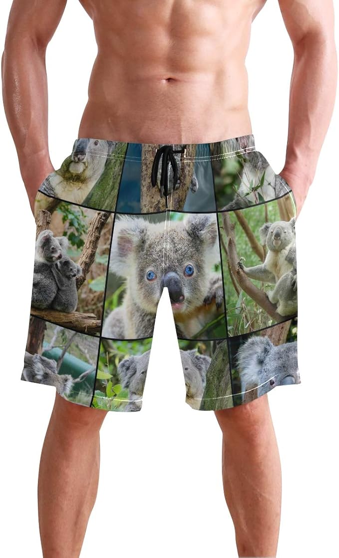 LORONA Men's Koala Bear Collage Tree Sitting Board Shorts Quick Dry ...