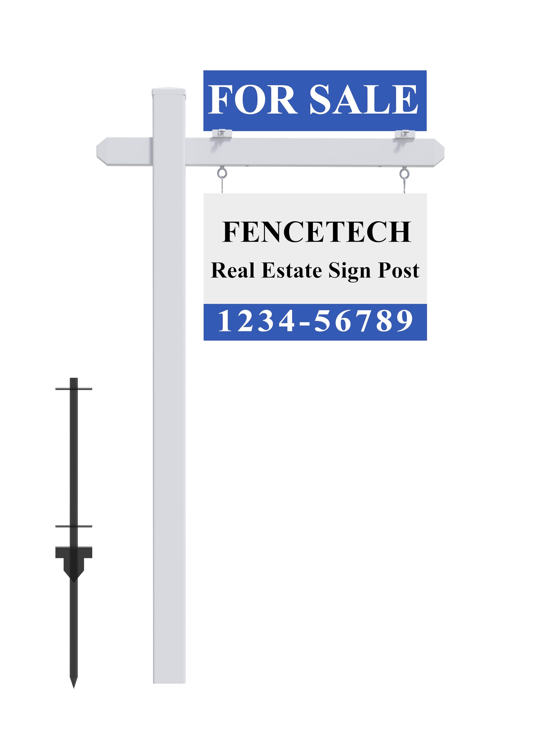 FENCETECH 5.3ft Vinyl PVC Real Estate Sign Post, Realtor Yard Sign Post ...