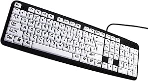 USB Wired Keyboard,Large Print Letter Computer Keypad High Contrast ...