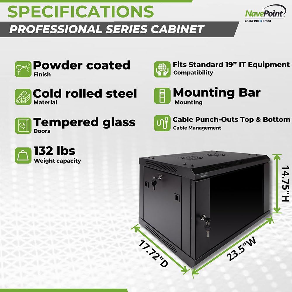 Navepoint 6U Deluxe IT Wallmount Cabinet Enclosure 19-Inch Server ...
