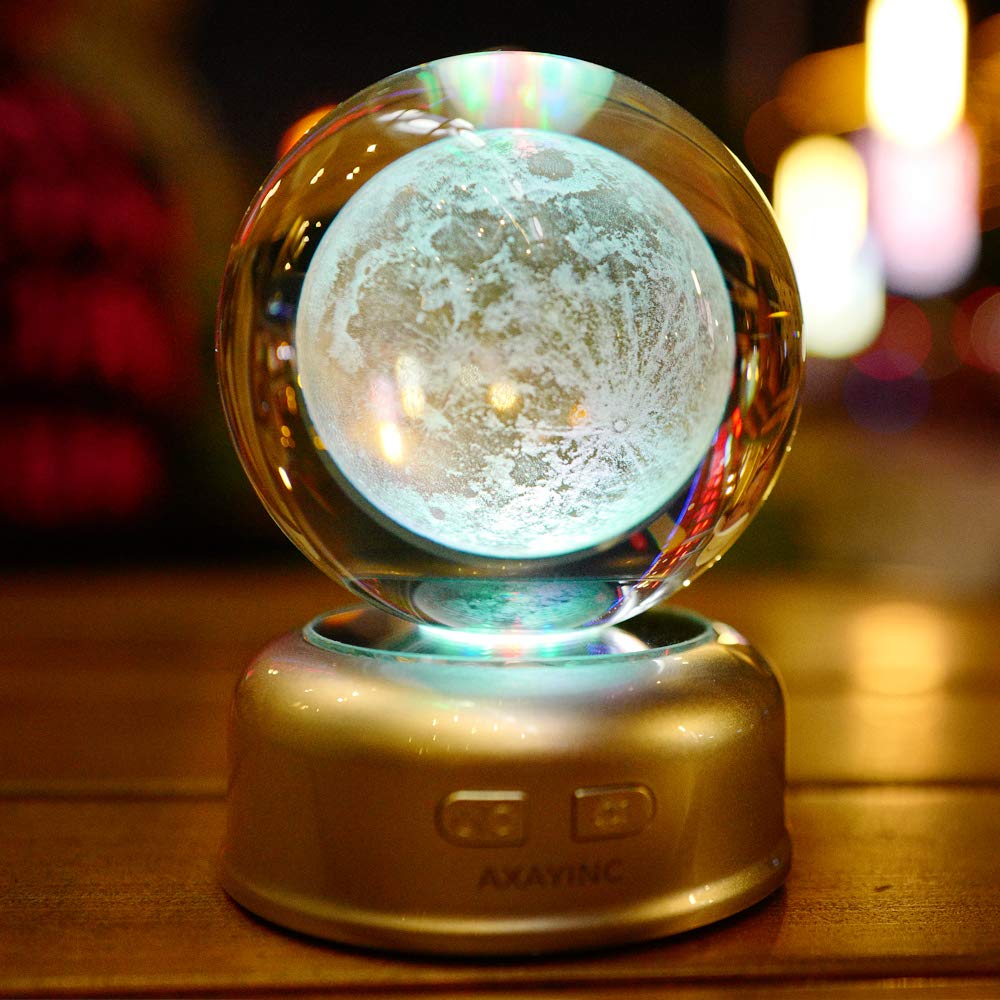 AXAYINC 3D Moon Lamp Crystal Ball Lunar Night Light with Stand 7 Colors ...