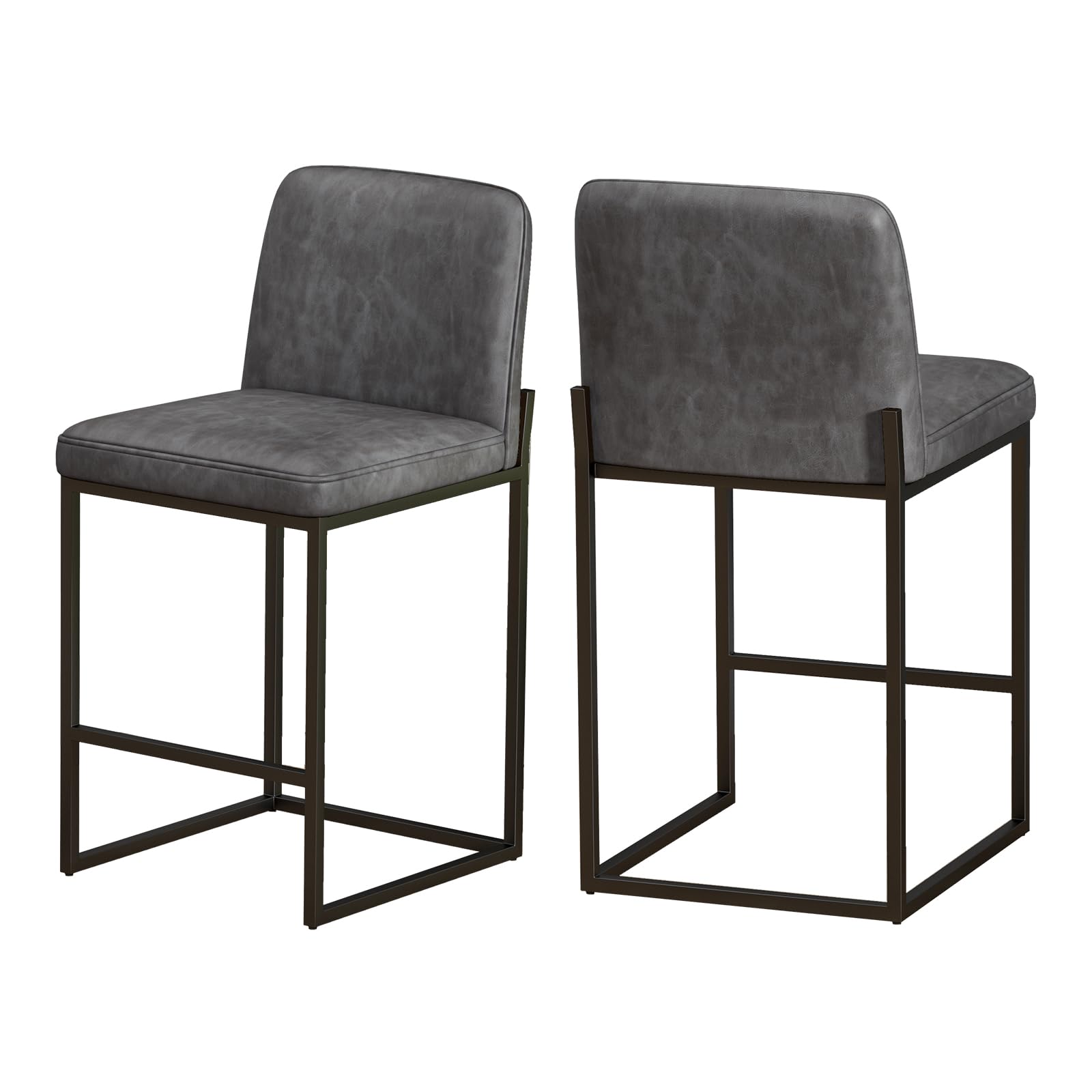 AMICLIBER Counter Height Bar Stools Set of 2, 25.6 Inch Faux Leather ...