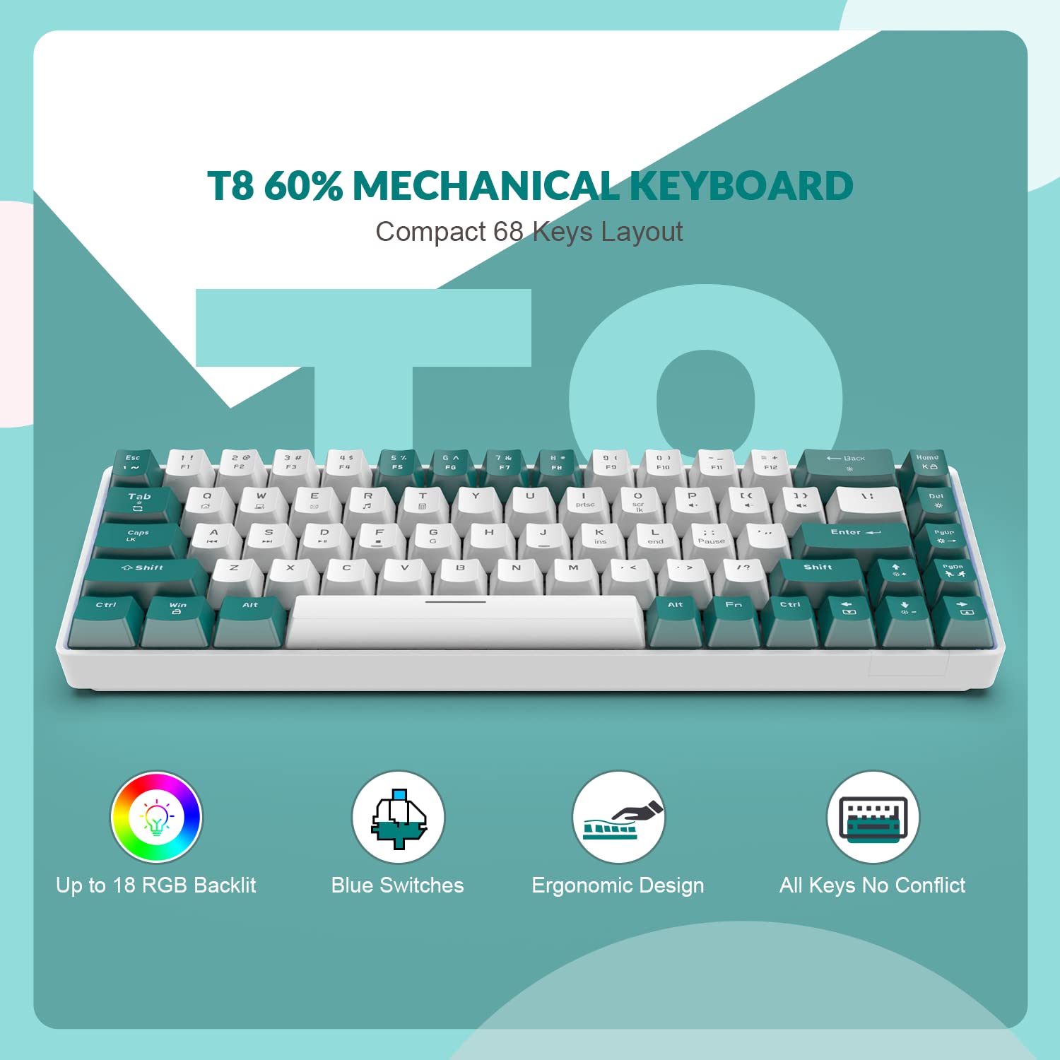 Mua ZIYOU LANG RK-T8 Wired 65% Mechanical Gaming Keyboard with RGB LED ...