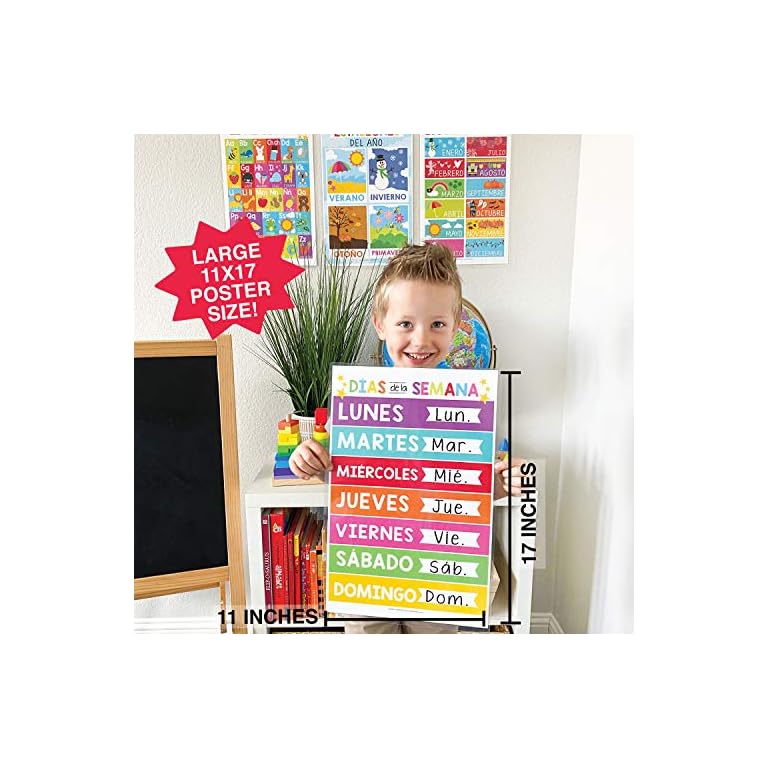 12 Spanish Educational Posters, Bilingual Learning Chart for Prek ...