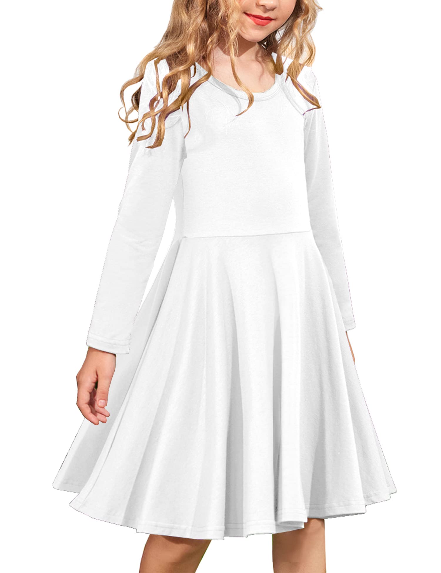 Arshiner Girls Long Sleeve Stretchy Dress A line Twirly Skater School ...