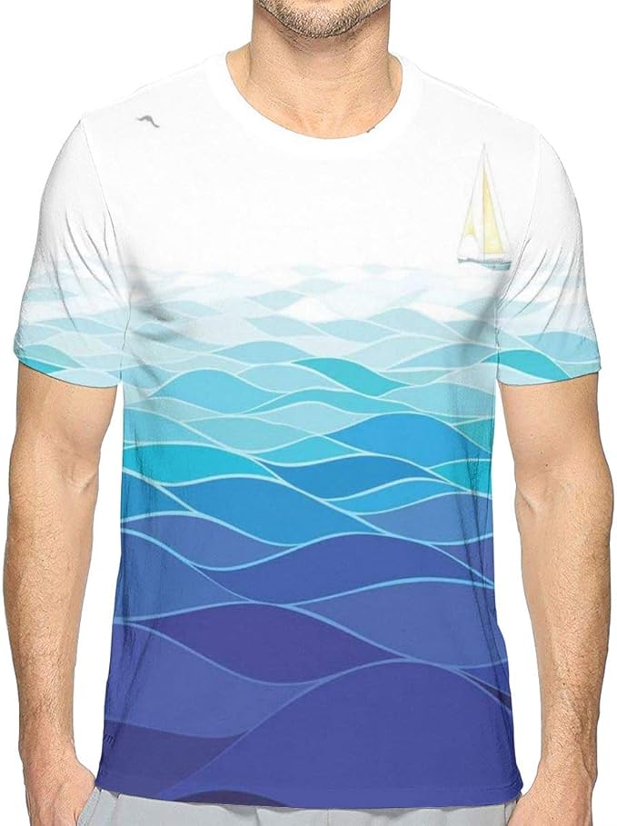 3D Printed T Shirts,Graphic Ocean Waves Sailboat with Birds Seagulls ...