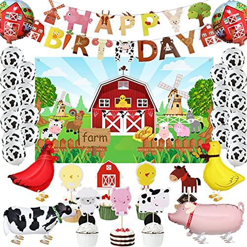 Farm Animals Birthday Party Set, Farm Animals Barn Backdrop Banner Farm ...