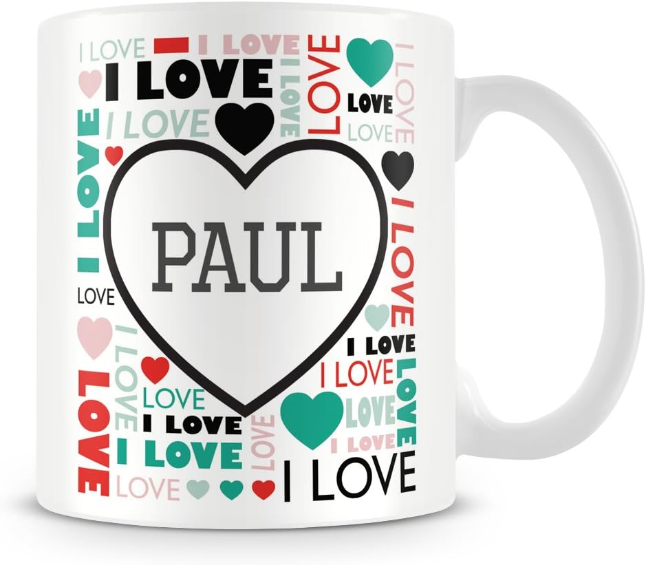 I Love Paul Mug (Personalised Mug - Add Photo) Customised Love-Heart ...