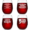 Amazon.com | Funny Stemless Wine Glasses Set of 4 (15 oz)- Funny ...