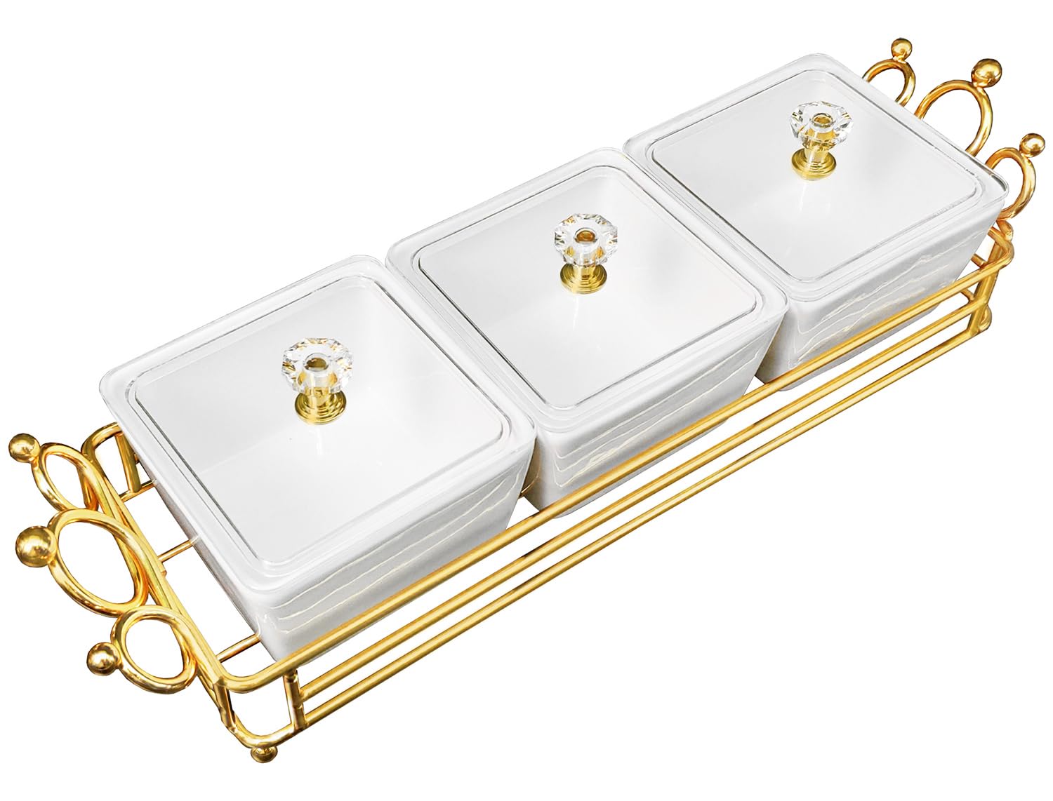 YA JU Ceramic Bowls and with Lid Gold Basket Trays, 3 Removable Small ...