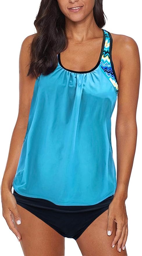 Sidefeel Women Blouson Striped Print Strappy T-Back Swimsuit Push up ...