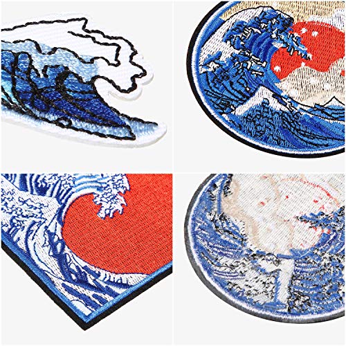 6 Pieces Great Wave Off Kanagawa Patches Embroidered Applique Badge ...