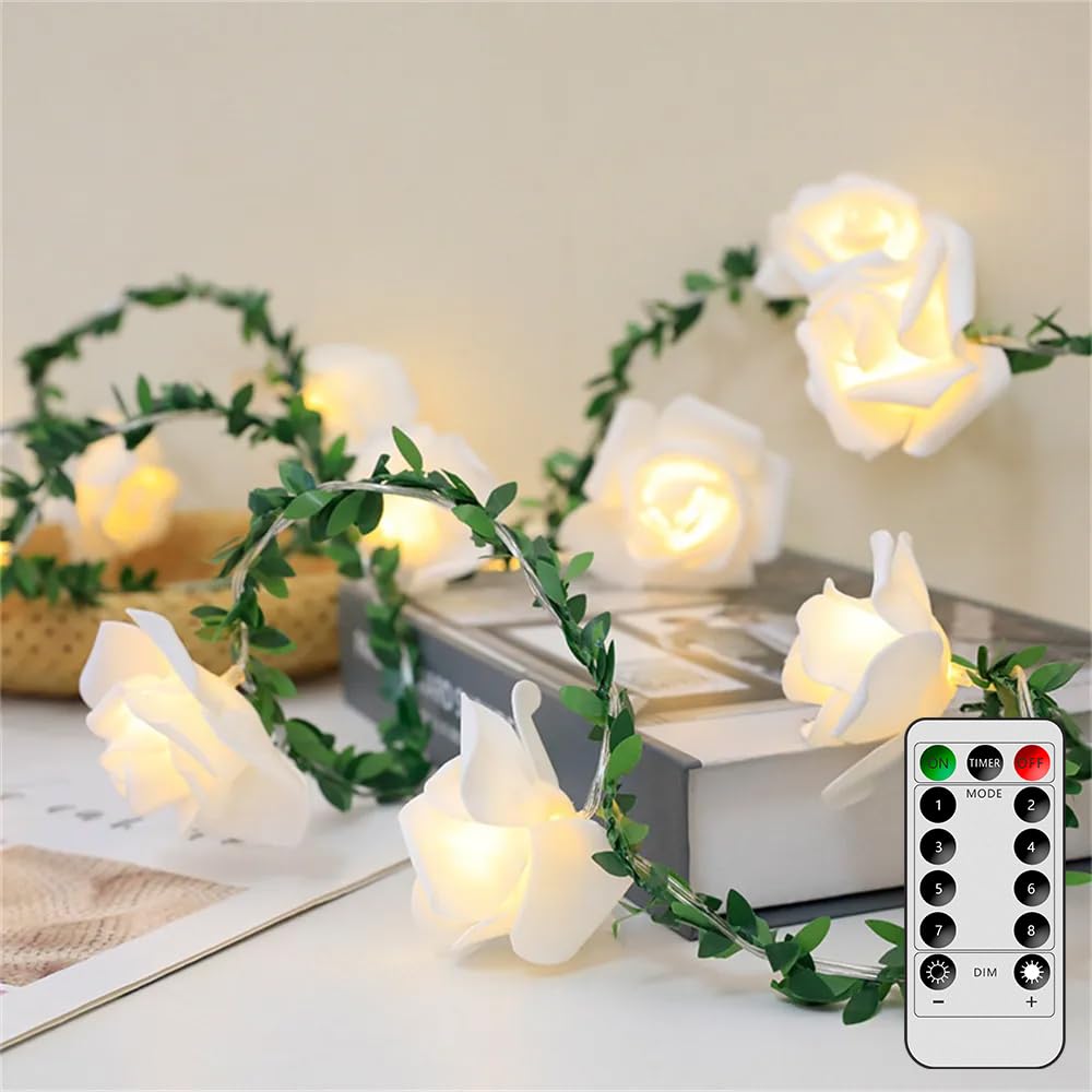 VIPMOON Flower String Lights, 10Ft Indoor Fairy String Lights Rose Vine ...