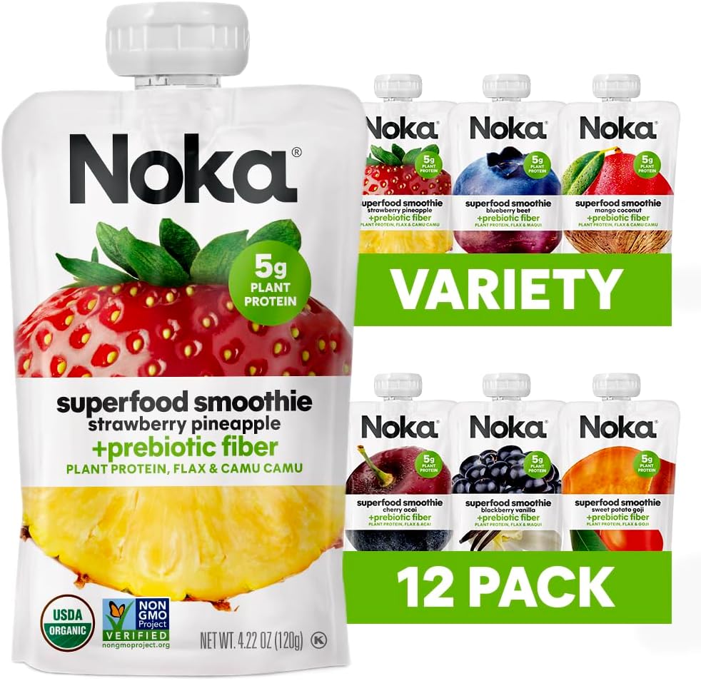 Noka Superfood Fruit Smoothie Pouches Variety Pack, Healthy Snacks with ...