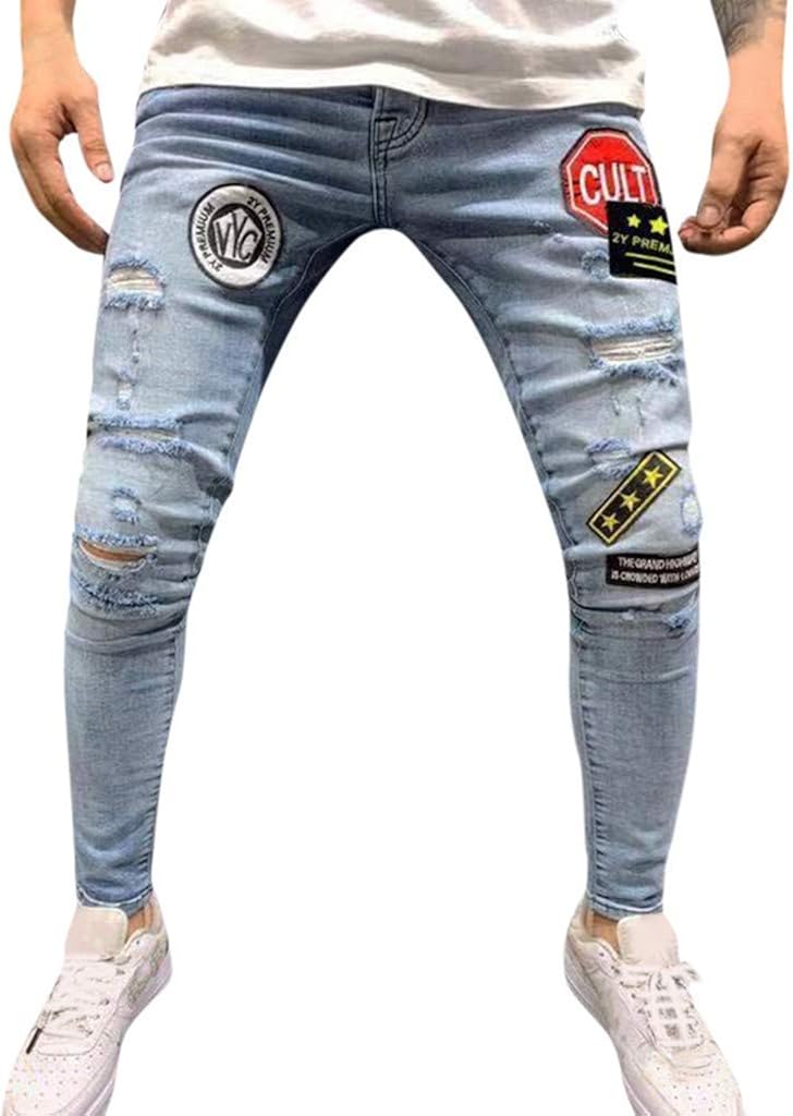 Jeans Pesado De Los Destruida Continuación Modernas Eng Hombre Casual ...