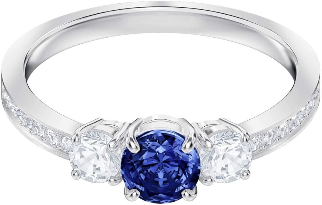 Amazon.com: SWAROVSKI Rhodium Plated Blue Attract Trilogy Round Ring ...