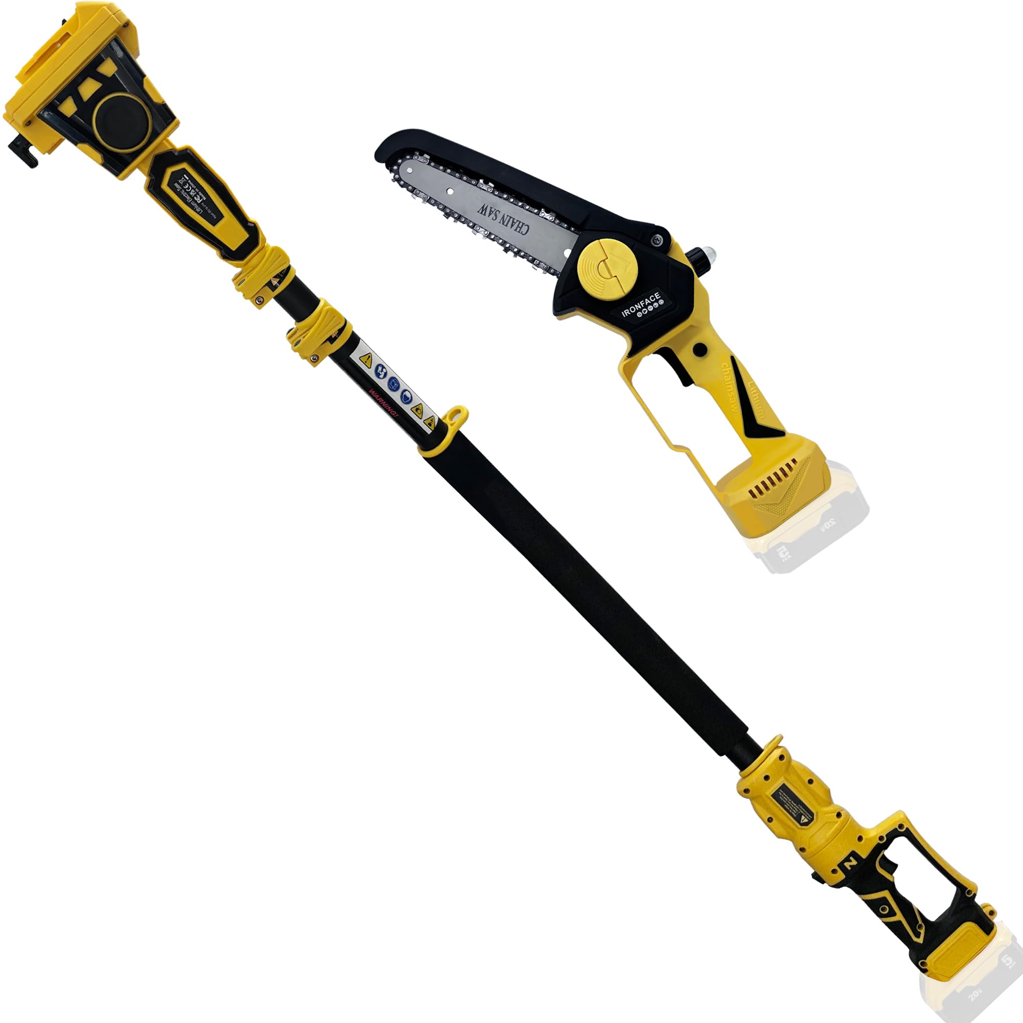 IRONFACE 2-in-1 Cordless 6" Pole Saw & Chainsaw, Electric Saw 6-inches ...