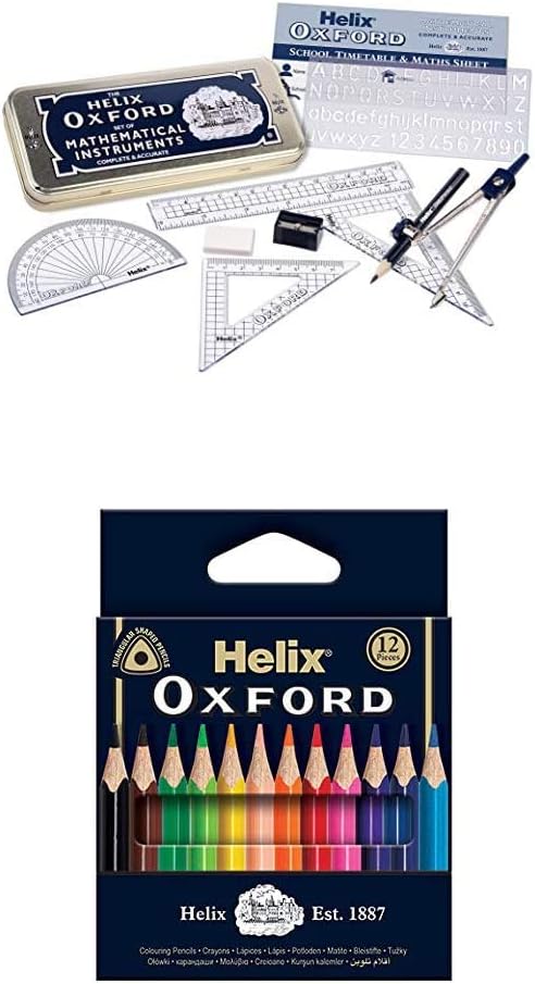 Helix Oxford Maths Set and Helix Oxford Mini Colouring Pencils (x12 ...
