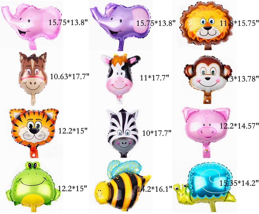Kiwochy 12 pieces Animal Head Balloons Zoo Animal Balloons Kit Jungle ...