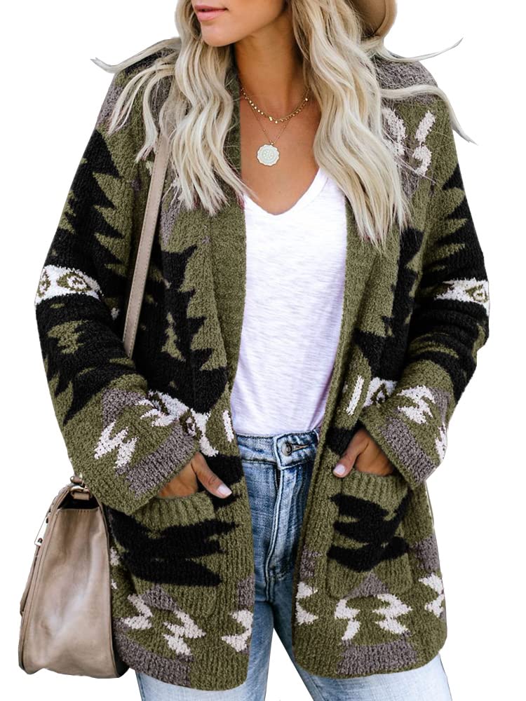 FERBIA Women Boho Cardigan Aztec Open Front Loose Slouchy Sweaters ...