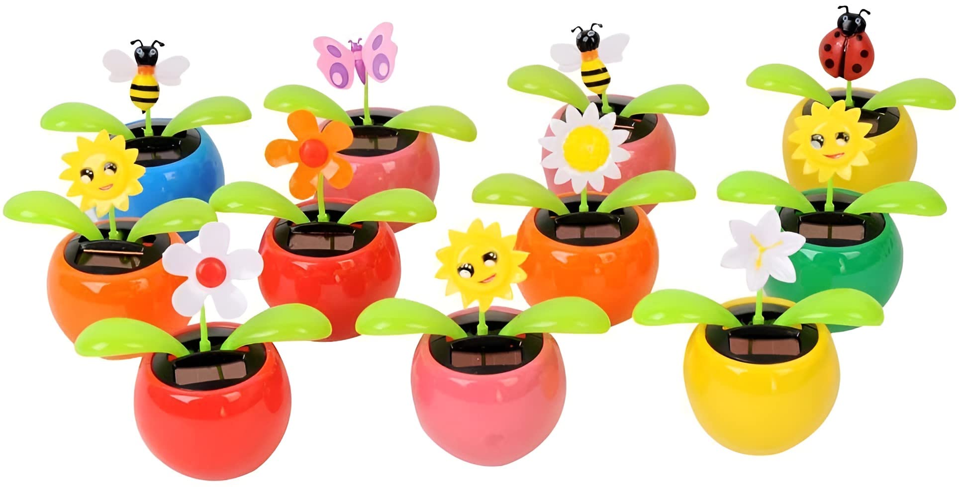 Set of 8 Cute Solar Power Flip Flap Flower Insect for Car Decoration ...