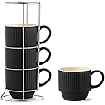 Amazon.com: Hasense Black Coffee Mug Porcelain Set of 4 with Rack - 12 ...
