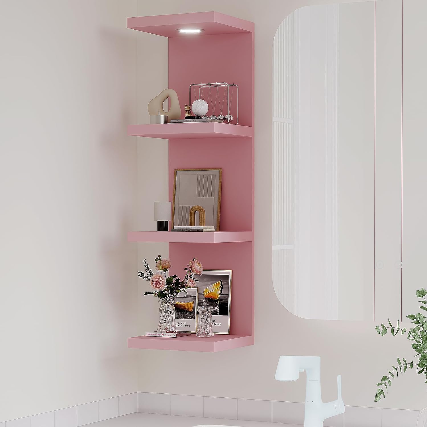 LitaEther Versatile 4 Tier Wall Shelf Unit,Pink Lack Wall Shelf,Display ...