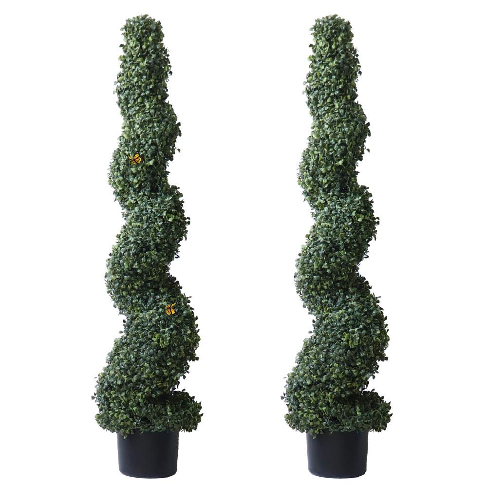 4' Spiral Boxwood Topiary Trees Artificial Outdoor Plants in Plastic ...