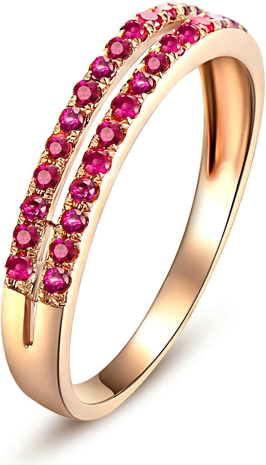Beglie 18 Karat Damen Ringe 2 Reihiger Runder Rubin Eheringe 750 ...