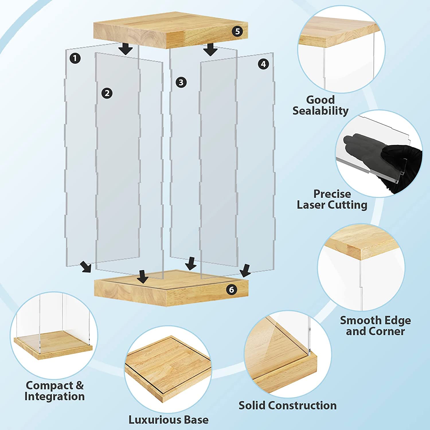 Mua Clear Acrylic Display Case with Solid Butcherblock Base and Top for ...