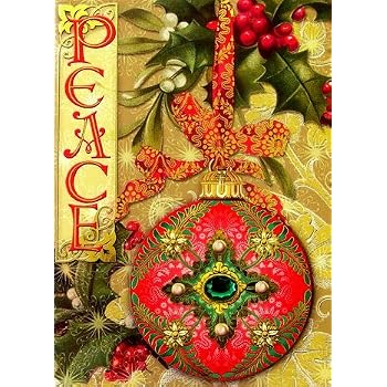 Amazon.com: Punch Studio Christmas Greeting Cards, PEACE, Gold ...