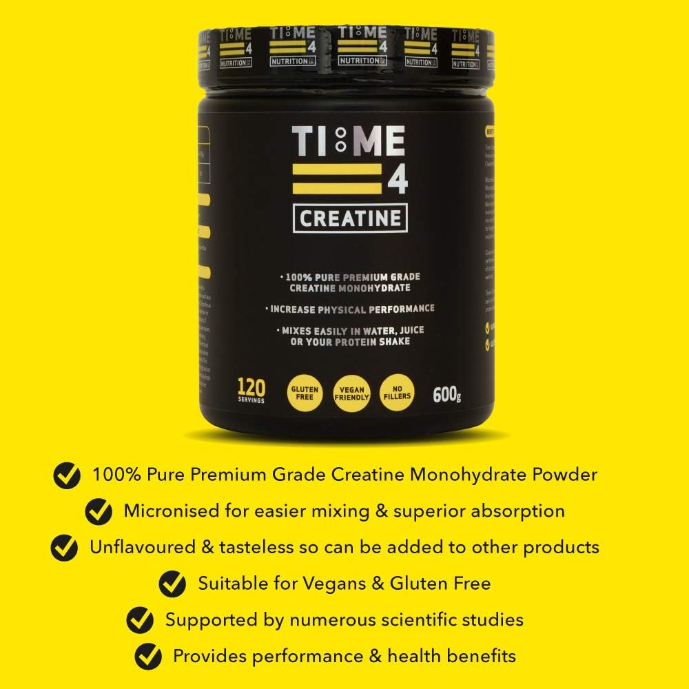 Time 4 Creatine Powder 600g 120 Servings – 100% Pure Premium Grade ...