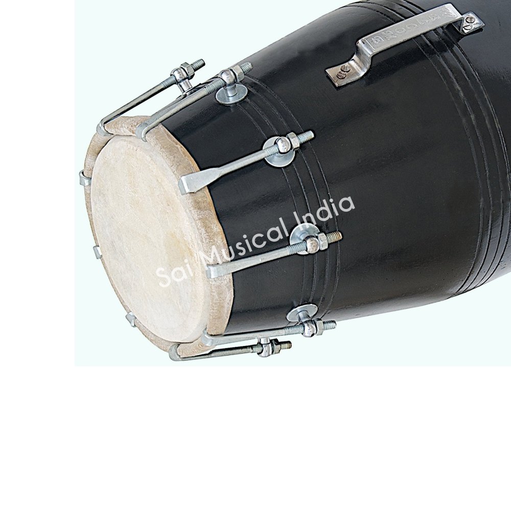 Queen Brass Black Dholak (Dholki), Mango Wood, Bolt-tuned, With Tuning ...