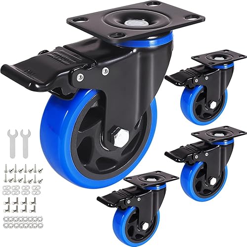 4" Caster Wheels Set of 4, Heavy Duty Casters with Brake, Safety Dual ...