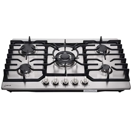 30-inch 5-Burner Built-in Gas Cooktop with Stainless Steel & Cast Iron ...
