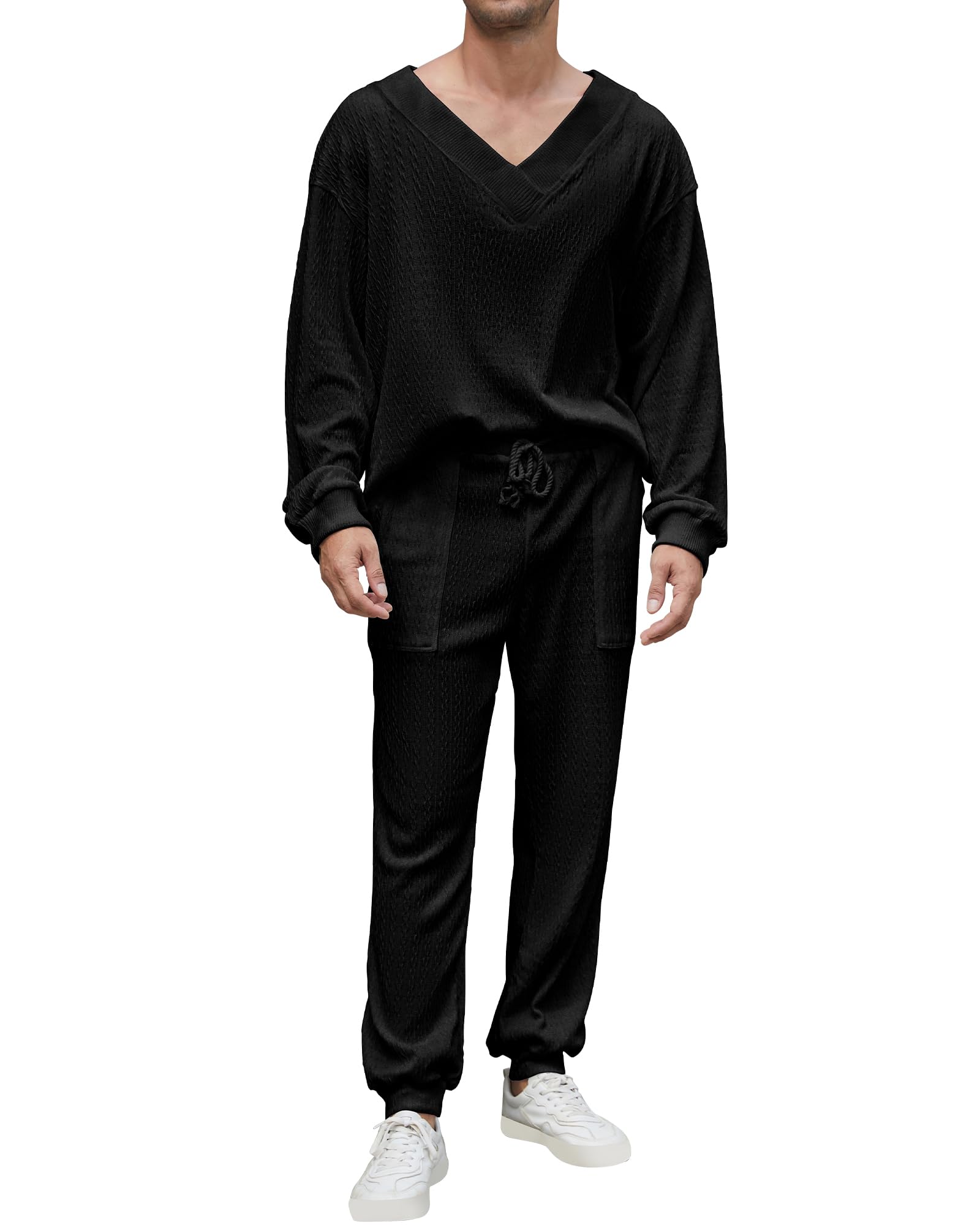 TURAND Men's Tracksuits 2 Piece Outfits Long Sleeve V Neck Casual ...