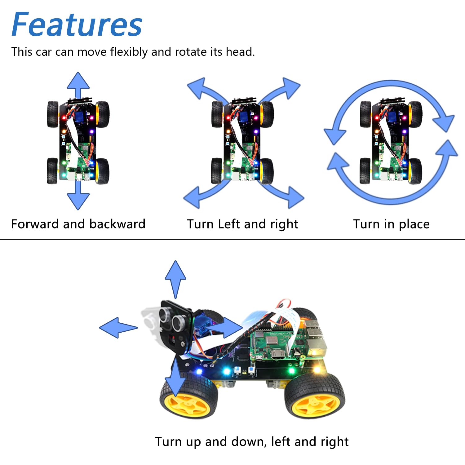 Freenove 4WD Smart Car Kit For Raspberry Pi 5 4 B 3 B+ Zero 2 W, Face ...